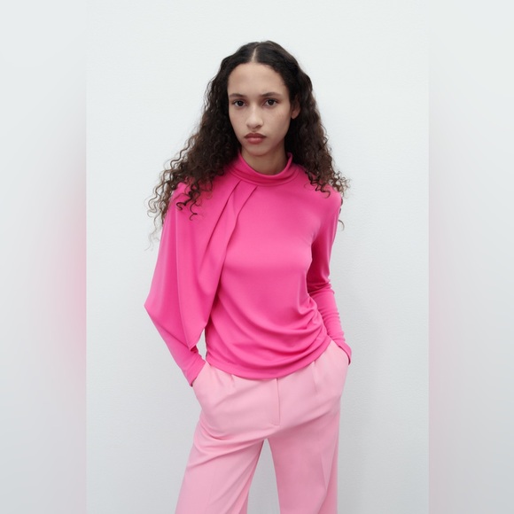 Zara | Tops | Zara Hot Pink Asymmetric Cape Blouse | Poshmark